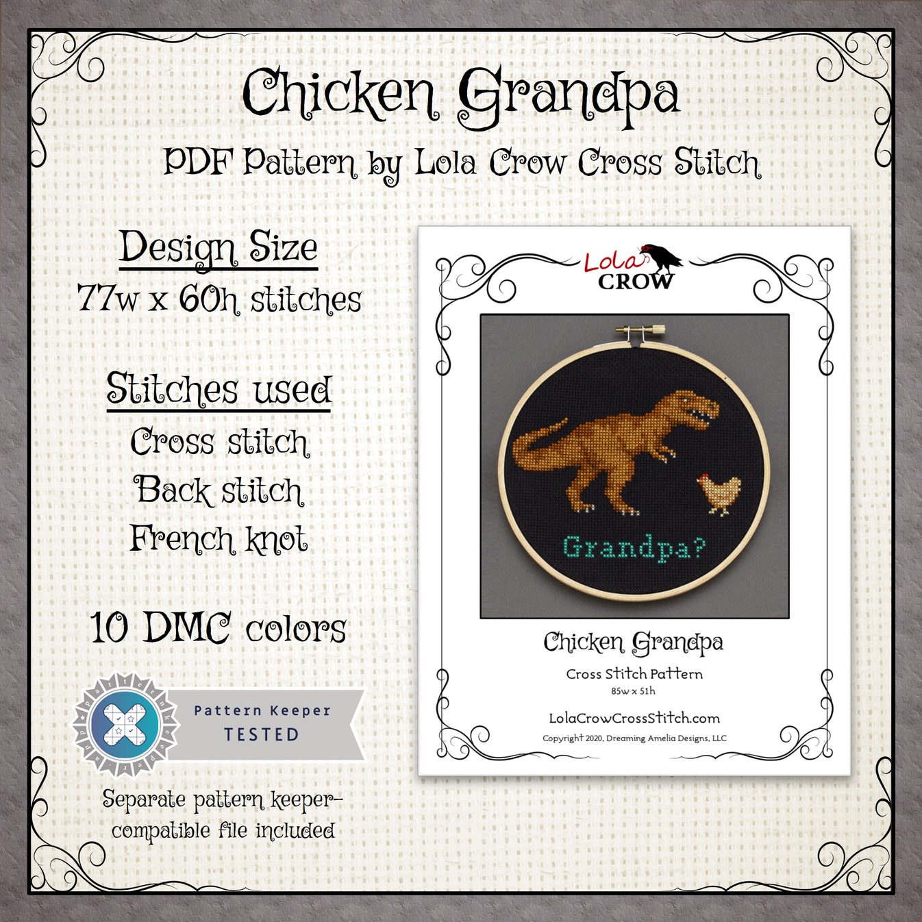 Chicken Grandpa - Digital PDF Cross Stitch Pattern – Lola Crow Cross Stitch