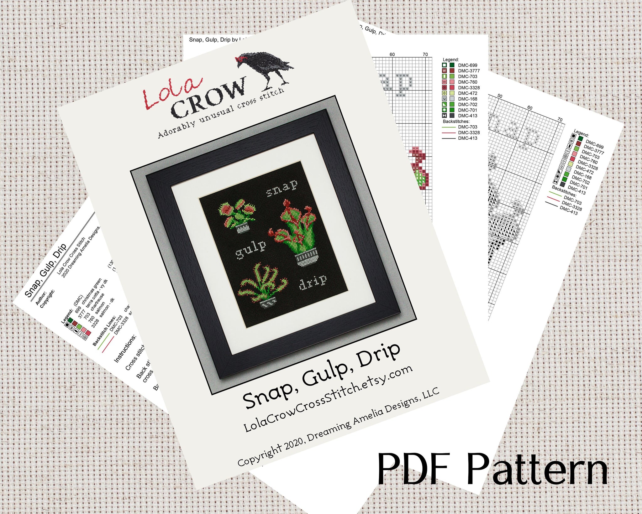 Snap, Gulp, Drip - Digital PDF Cross Stitch Pattern – Lola Crow Cross ...
